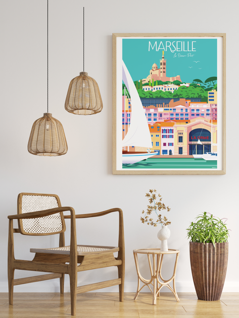 Affiche Marseille - Le vieux port de Raphael Delerue – Maison Landolfi